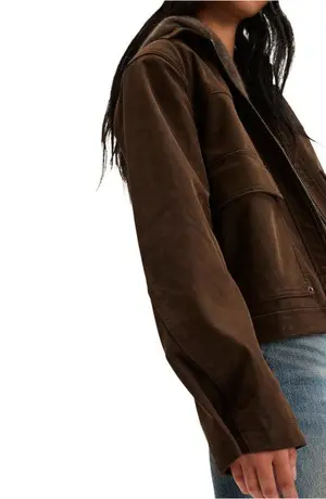 Free People Faux Suede Zip-front Jacket - Chocolate Torte