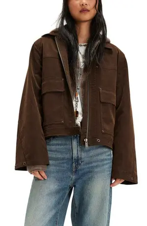 Free People We The Free Faux Suede Utility Jacket - Chocolate Torte