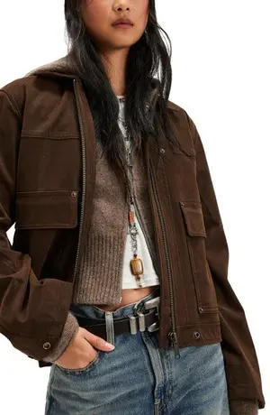 Free People We The Free Faux Suede Utility Jacket - Chocolate Torte