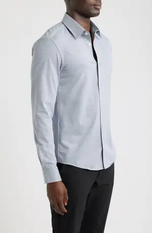 BOSS Roan Slim Fit Performance Button-up Shirt - Blue Grey