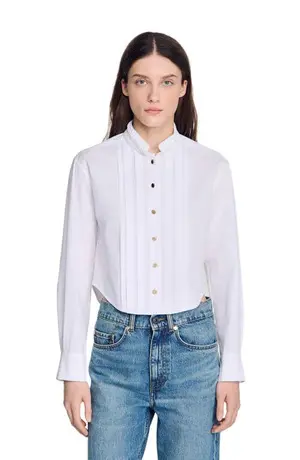 Sandro Pleated Shirt With Origami Collar