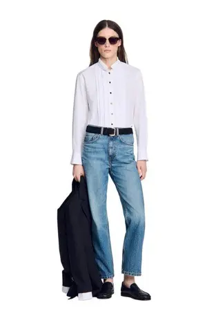 Sandro Pleated Shirt With Origami Collar