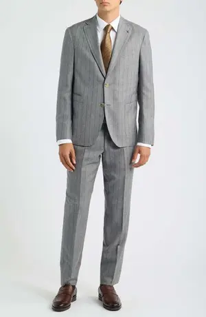 JACK VICTOR Irving Chalk Stripe Wool Suit - Light Grey