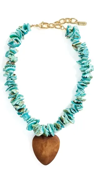 LOGAN TAY Beaded Wooden Heart Necklace - Blue