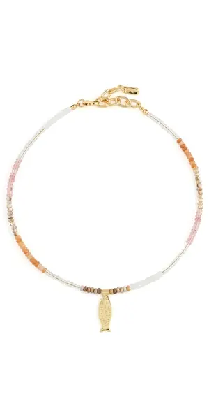 LOGAN TAY Beaded Gold Fish Necklace - Pink