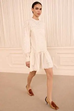Ulla Johnson Keira Long Sleeve Cotton Mini Dress - Pearled Ivory