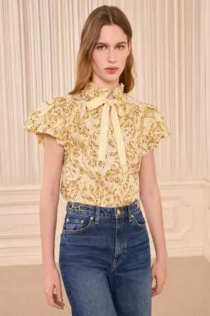 Ulla Johnson Estela Short Sleeve Cotton Top - Chamomile