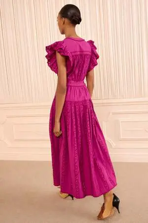 Ulla Johnson Dani Cotton Midi Dress With Scalloped Eyelet Embroidery - Orchid