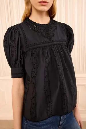 Ulla Johnson Una Short Sleeve Cotton Top