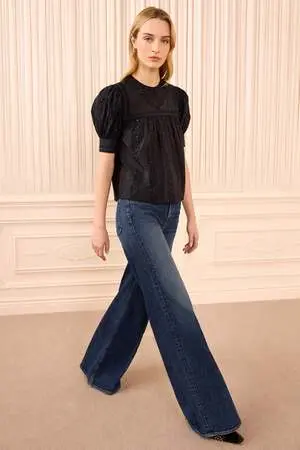 Ulla Johnson Short Sleeve Cotton Top With Puff Sleeves And Eyelet Embroidery