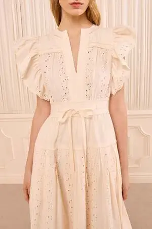 Ulla Johnson Dani Short Sleeve Cotton Dress - Pearled Ivory