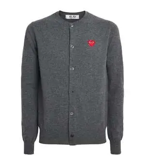 Play Comme Des Garcon Wool Rhinestone Heart Cardigan - Grey