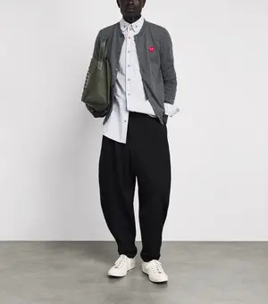 Play Comme Des Garcon Wool Rhinestone Heart Cardigan - Grey