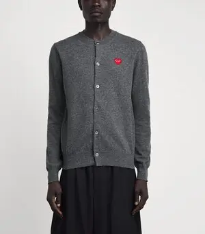 Play Comme Des Garcon Wool Rhinestone Heart Cardigan - Grey
