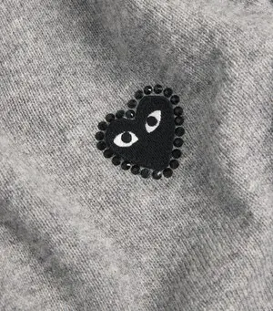 Play Comme Des Garcon Wool V-neck Rhinestone Heart Sweater