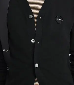Play Comme Des Garcon Wool Rhinestone Heart Cardigan