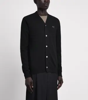 Play Comme Des Garcon Wool Rhinestone Heart Cardigan