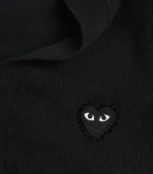 Play Comme Des Garcon Wool Rhinestone Heart Cardigan