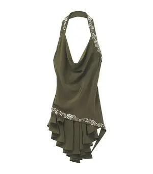 Alexander McQueen Silk Cowl-neck Halterneck Top - Green
