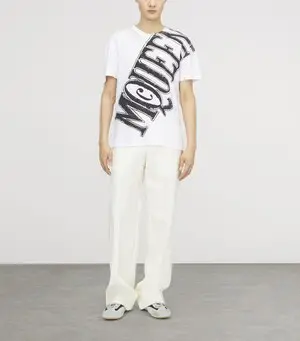 Alexander McQueen Cotton-linen Diagonal Logo T-shirt