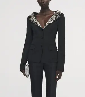Alexander McQueen Wool Beaded-collar Blazer