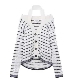 Alexander McQueen Striped Off-the-shoulder Cardigan - White