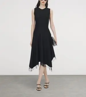Alexander McQueen Sleeveless Lace-trimmed Asymmetrical Midi Dress - Black