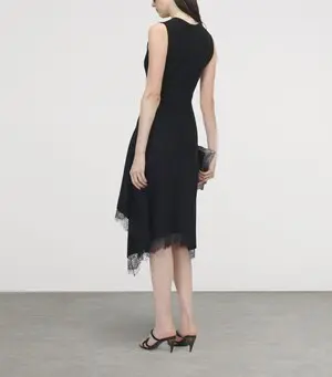Alexander McQueen Sleeveless Lace-trimmed Asymmetrical Midi Dress - Black