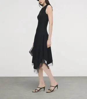 Alexander McQueen Sleeveless Lace-trimmed Asymmetrical Midi Dress - Black