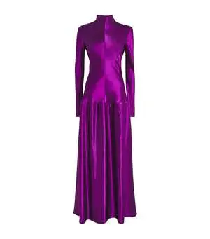 FFORME Satin Sculptural High Neck Maxi Dress - Purple