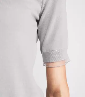 Fabiana Filippi Virgin Wool-cotton T-shirt With Tulle Cuffs - Grey