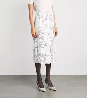 Fabiana Filippi Silk Floral Pleated Midi Skirt - White