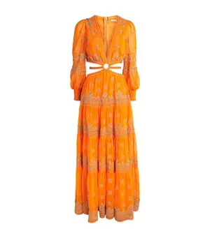 Alice + Olivia Embellished Ruffled Patricia Maxi Dress - Orange