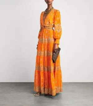 Alice + Olivia Embellished Ruffled Maxi Dress