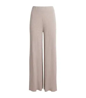 Agnona Cashmere-wool-silk Wide-leg Trousers - Beige