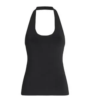 Theory Ribbed Halterneck Top - Black
