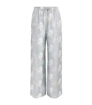 Stella McCartney Silk Horse Print Wide-leg Trousers - Blue