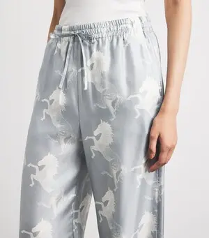 Stella McCartney Silk Horse Print Wide-leg Trousers - Blue