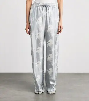 Stella McCartney Silk Horse Print Wide-leg Trousers - Blue