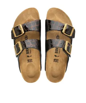 BIRKENSTOCK Arizona Croc-effect Leather Sandals With Adjustable Buckles - Black Embossing