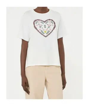 Max Mara Crewneck T-shirt With Embroidered Butterfly Logo - White