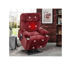 CLIHOME Dual Motor Power Lift Recliner Chair For Elderly Infinite Position Lay Flat 180degree Recliner With Heat Massage - Red