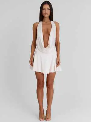 OUTCAST Haley Mini Dress Satin Cowl Neck With Embellished Open Back