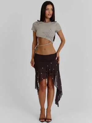 OUTCAST Kaydence Midi Skirt - Brown