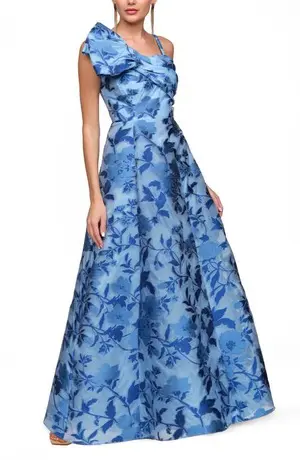 Js Collections Anya Floral A-line Gown - Sky