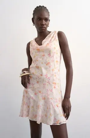 Topshop Floral Cowl Neck Minidress