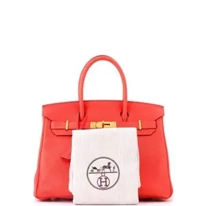 Hermès Birkin Handbag Clemence With Gold Hardware 30 - Red