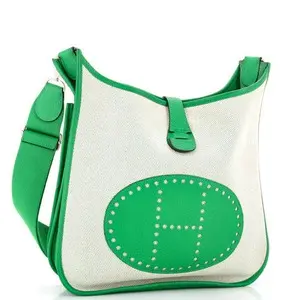 Hermès Evelyne Bag Gen Iii Toile And Leather Gm - Green
