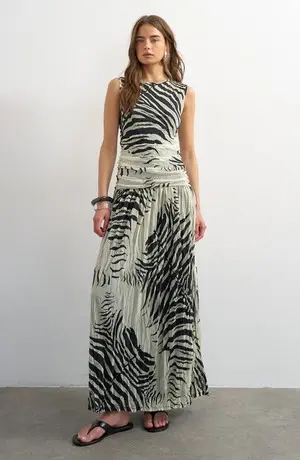 Topshop Zebra Print Drop Waist Maxi Dress - White