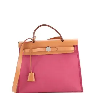 Hermès Herbag Zip Leather And Toile 31 - Pink
